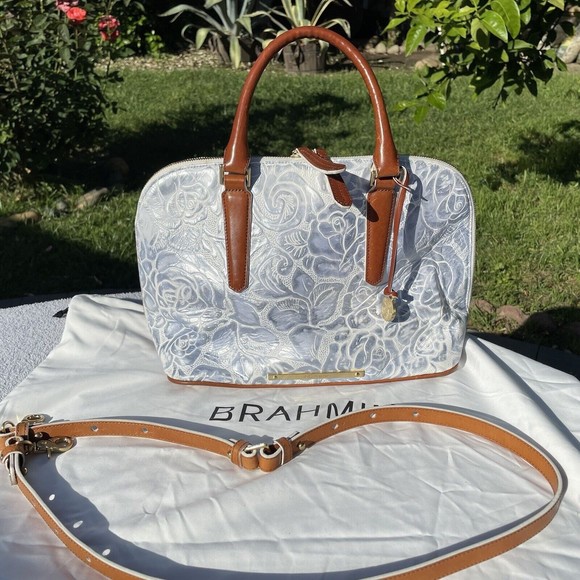 Brahmin | Bags | Brahmin Vivian Dome Satchel Blue Flowers | Poshmark
